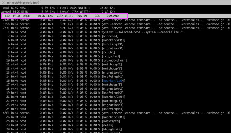 Examples of "iotop" command in Linux - Monitor disk input/output per ...